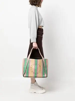 Stella McCartney Stripe-print Raffia Tote Bag - Neutrals