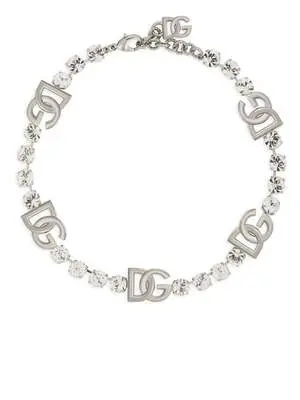 Dolce & Gabbana Dg-logo Rhinestone Necklace - Silver
