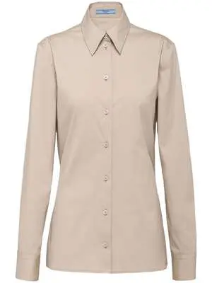 Prada Triangle-logo Poplin Shirt - Neutrals