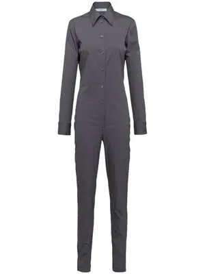 Prada Long-sleeve Poplin Jumpsuit - Grey
