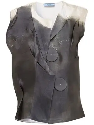 Prada Two-tone Silk Satin Blouse - Grey