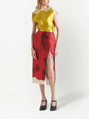 Prada Abstract-print Satin Midi Skirt