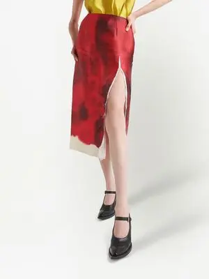 Prada Abstract-print Satin Midi Skirt