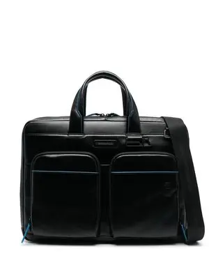PIQUADRO Debossed Logo Leather Laptop Bag - Black