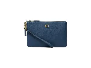 COACH COACH Polished Pebble Small Wristlet Blue