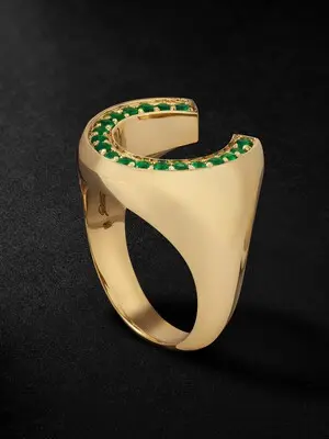 Jacquie Aiche Horseshoe Gold Emerald Ring - Green