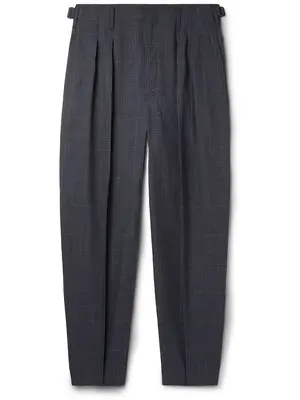 LEMAIRE Lemaire - Tapered Pleated Checked Wool-Seersucker Trousers - Men - Black - IT 48 Black