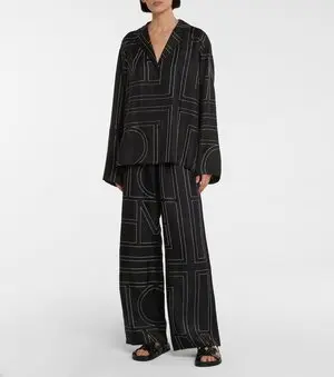 TOTEME Logo-embroidered Silk Shirt - Black