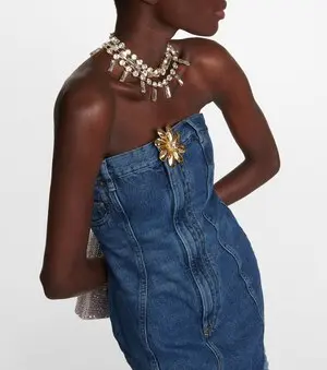 AREA Mussel Flower Denim Mini Dress