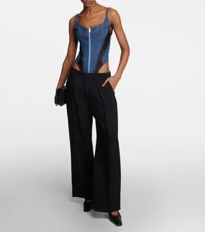 MUGLER Paneled Denim Bodysuit