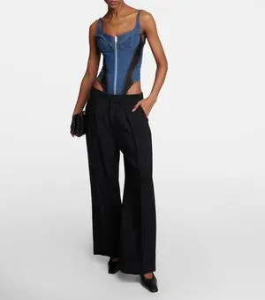 MUGLER Paneled Denim Bodysuit