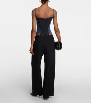 MUGLER Paneled Denim Bodysuit