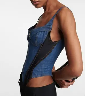 MUGLER Paneled Denim Bodysuit