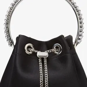 JIMMY CHOO Bon Bon Satin Bag With Crystal Handle - Black