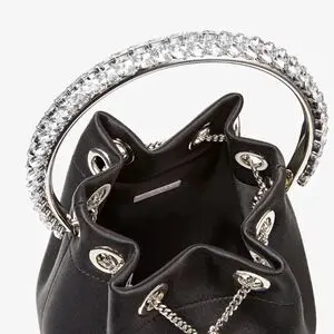 JIMMY CHOO Bon Bon Satin Bag With Crystal Handle - Black