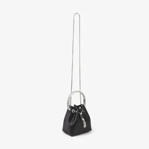 JIMMY CHOO Bon Bon Satin Bag With Crystal Handle - Black