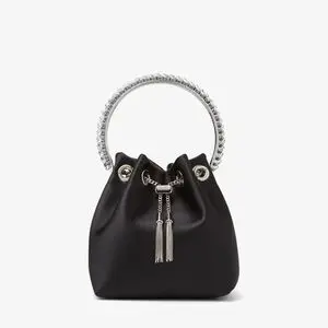 JIMMY CHOO Jimmy Choo Bon Bon Satin Bag With Crystal Handle Black