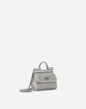 Dolce & Gabbana Mini Sicily Bag With Rhinestones - Silver