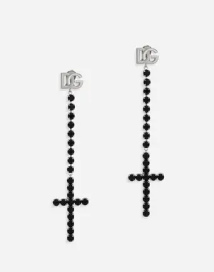 Dolce & Gabbana Rhinestone Cross Dangle Earrings - Black
