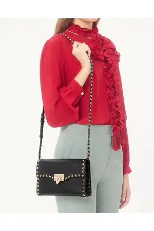 Valentino Garavani Small Rockstud Grainy Calfskin Crossbody Bag - Black