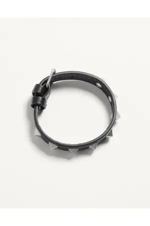 Valentino Garavani Rockstud Leather Bracelet With Ruthenium Studs - Black
