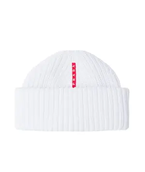 Prada Tec Rec Nylon Ribbed Beanie - White