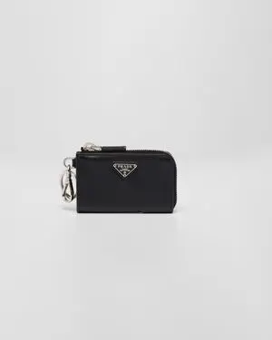 Prada Saffiano Leather Mini Pouch With Keychain - Black
