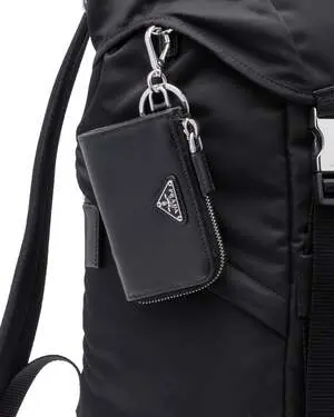 Prada Saffiano Leather Mini Pouch With Keychain - Black