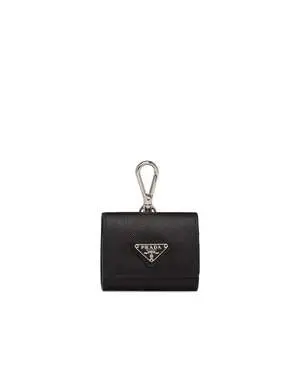 Prada Saffiano Leather Headphone Case With Keychain - Black