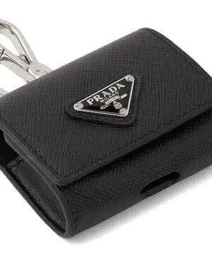 Prada Saffiano Leather Headphone Case With Keychain - Black