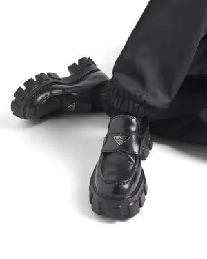 Prada Monolith Brushed Leather Loafers - Black