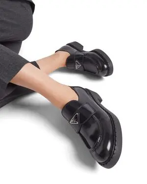 Prada Brushed Leather Loafers - Black