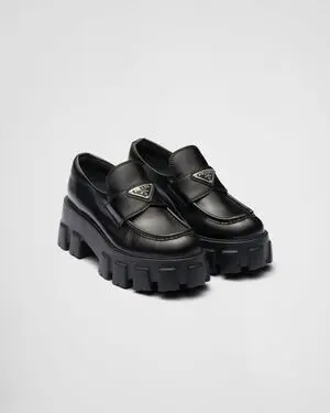 Prada Brushed Leather Monolith Loafers - Black