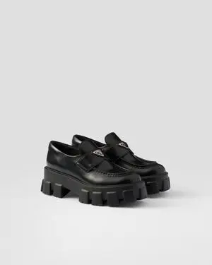 Prada Brushed Leather Monolith Loafers