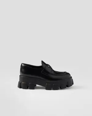 Prada Brushed Leather Monolith Loafers