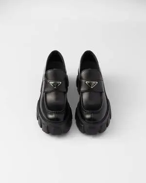 Prada Brushed Leather Monolith Loafers