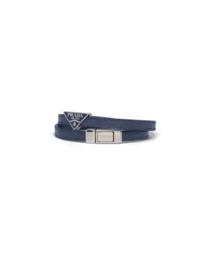 Prada Prada Affiano Leather Bracelet With Enamel Triangle Logo Baltic Blue