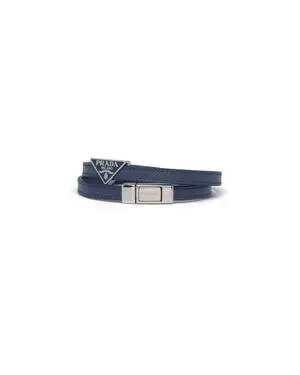 Prada Affiano Leather Bracelet With Enamel Triangle Logo - Blue