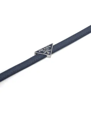 Prada Affiano Leather Bracelet With Enamel Triangle Logo - Blue