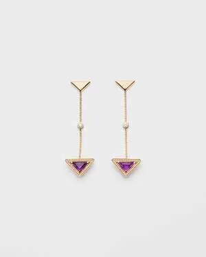 Prada Eternal Gold Drop Earrings With Diamonds And Amethyst - Gold/methyst