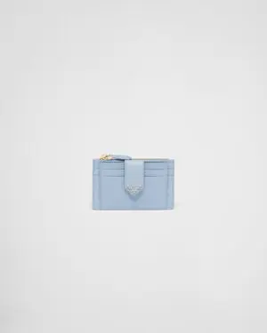 Prada Saffiano And Smooth Leather Card Holder - Light Blue