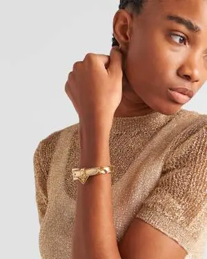 Prada Studded Brushed Leather Bracelet - Platinum | Editorialist
