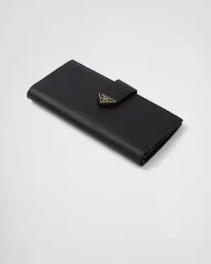 Prada Large Saffiano And Smooth Leather Wallet - Black