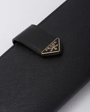 Prada Large Saffiano And Smooth Leather Wallet - Black
