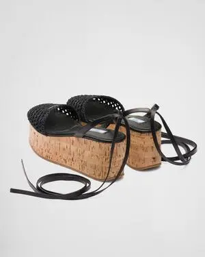 Prada Crochet Wedge Sandals