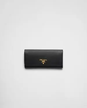 Prada Large Saffiano Leather Wallet Black/hibiscus