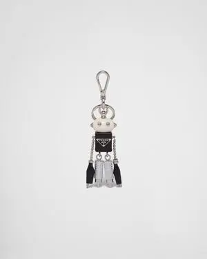 Prada Robot Saffiano Leather Keychain Charm - Steel/black