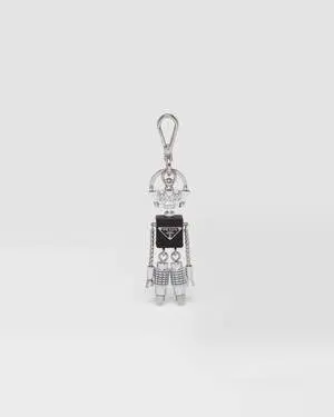 Prada Robot Saffiano Leather Keychain Charm - Steel/black