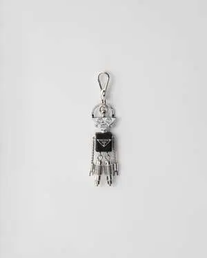 Prada Robot Saffiano Leather Keychain Charm - Steel/black