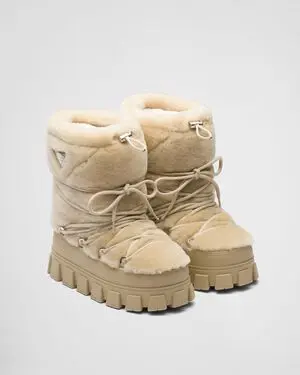 Prada Shearling Apres-ski Boots Ecru